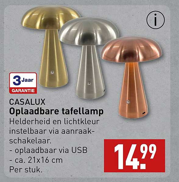 Casalux Oplaadbare Tafellamp Aanbieding bij ALDI - FolderFeest.nl