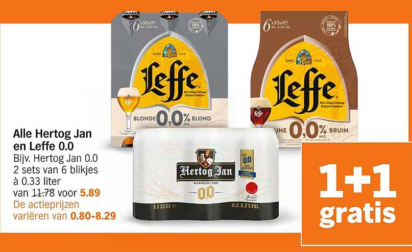 Alle Hertog Jan En Leffe 0.0 aanbieding bij Albert Heijn