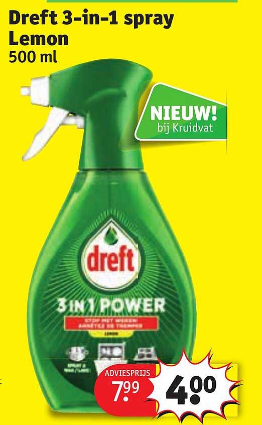 Dreft 3-In-1 Spray Lemon aanbieding bij Kruidvat