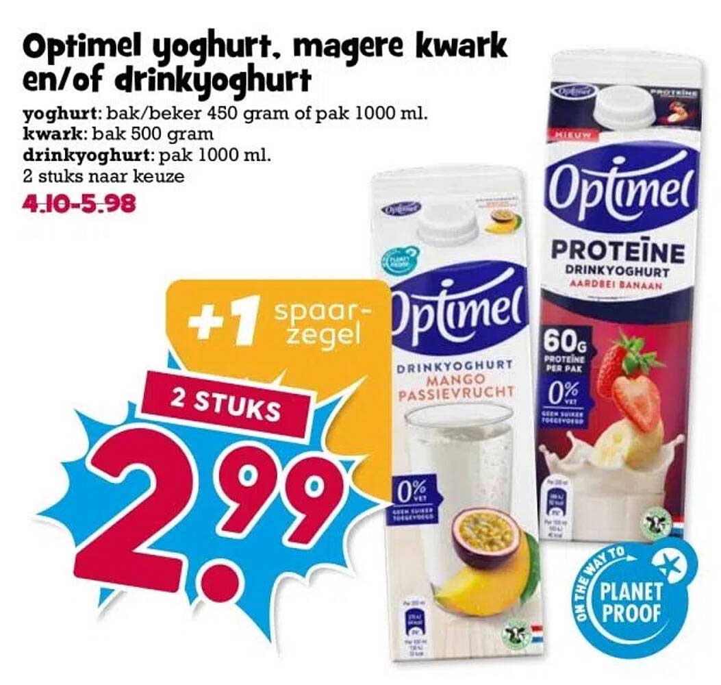 Optimel Yoghurt, Magere Kwark En/Of Drinkyoghurt aanbieding bij Boon's ...