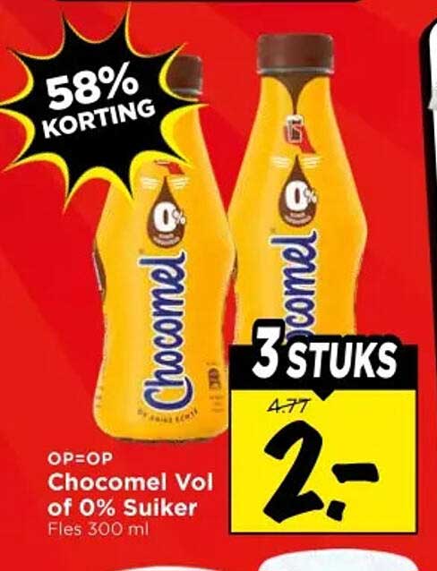 Chocomel Vol Of 0% Suiker Fles 300 Ml Aanbieding bij Vomar - FolderFeest.nl
