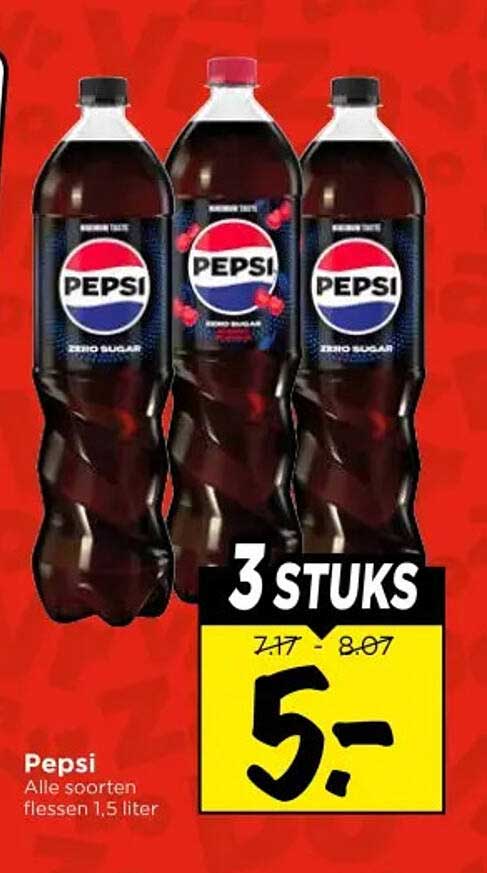 Pepsi Alle Soorten Flessen 1,5 Liter Aanbieding bij Vomar - FolderFeest.nl