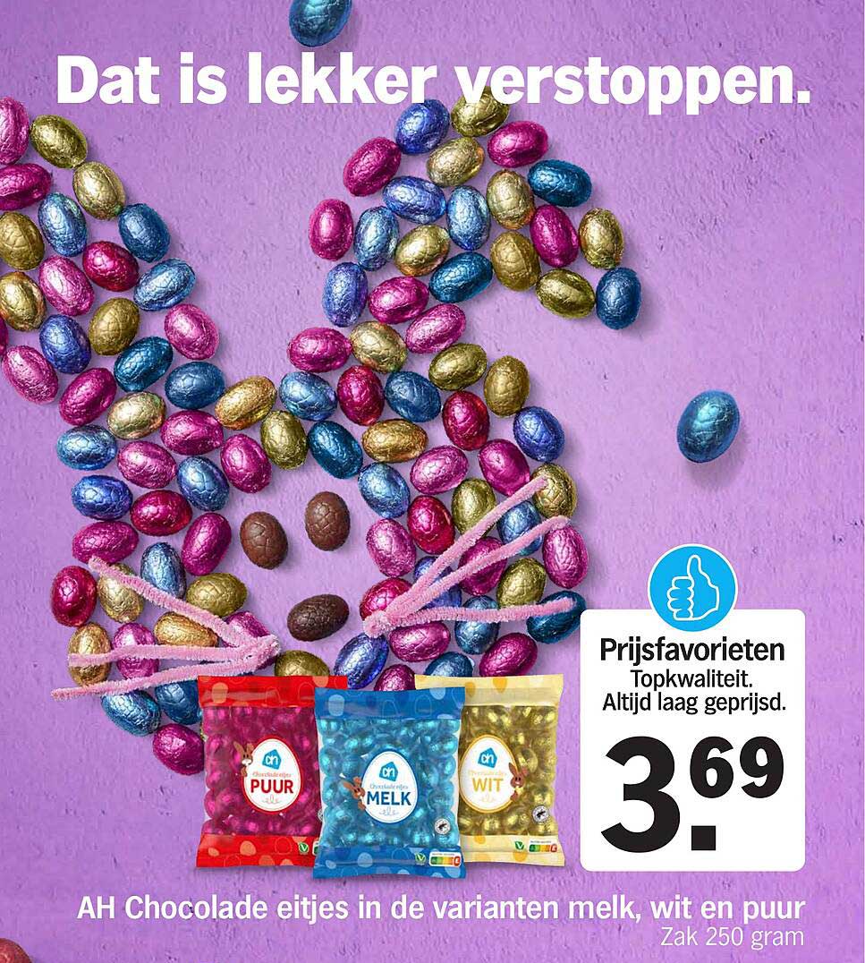 Ah Chocola E Eitjes In De Varianten Melk, Wit En Puur aanbieding bij ...