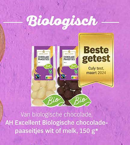 Ah Excellent Biologische Chocolade-Paasijtjes Wit Of Melk, 150 G ...