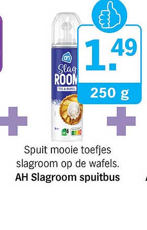 Ah Slagroom Spuitbus 250 G Aanbieding bij Albert Heijn - FolderFeest.nl