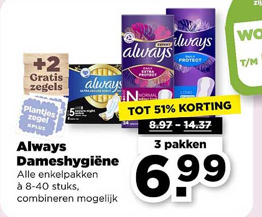 Always Dameshygiëne Aanbieding bij PLUS - FolderFeest.nl