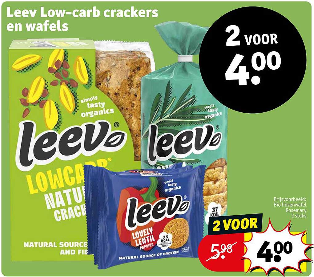 Leev Low-Carb Crackers En Wafels aanbieding bij Kruidvat