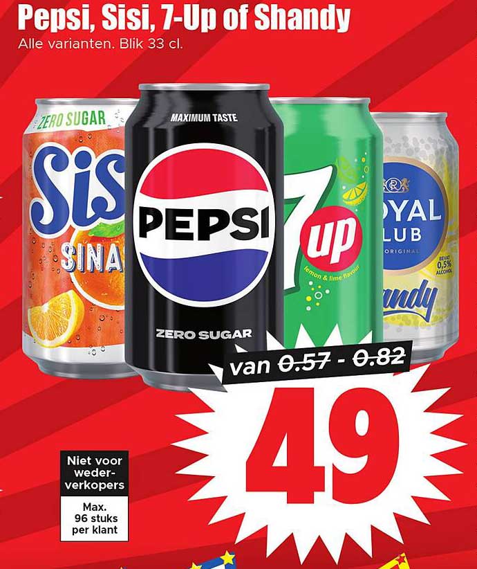 Pepsi, Sisi, 7-Up Of Shandy aanbieding bij Dirk
