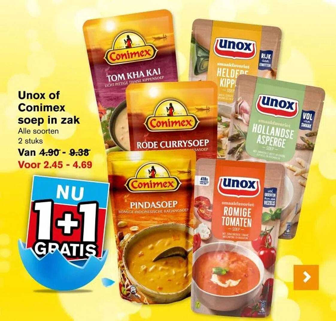 Unox Of Conimex Soep In Zak Aanbieding bij Hoogvliet - FolderFeest.nl