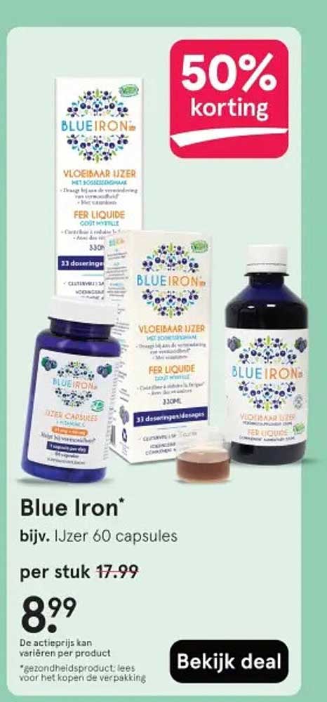 Blue Iron* Bijv. Ijzer 60 Capsules Aanbieding bij Etos - FolderFeest.nl
