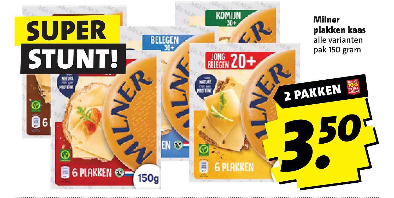 Milner Plakken Kaas Alle Varianten Pak 150 Gram Aanbieding bij Boni ...