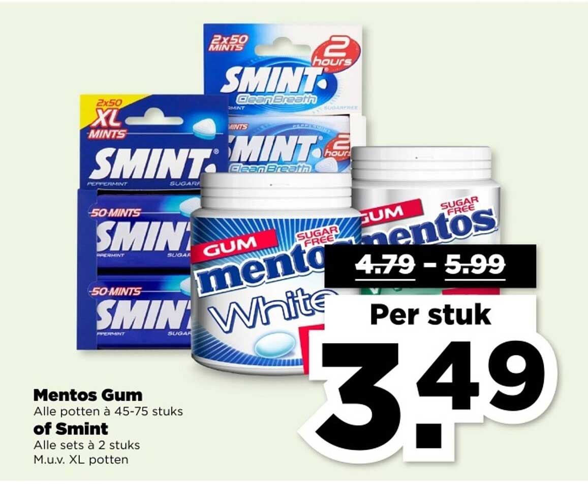 Mentos Gum Of Smint aanbieding bij PLUS
