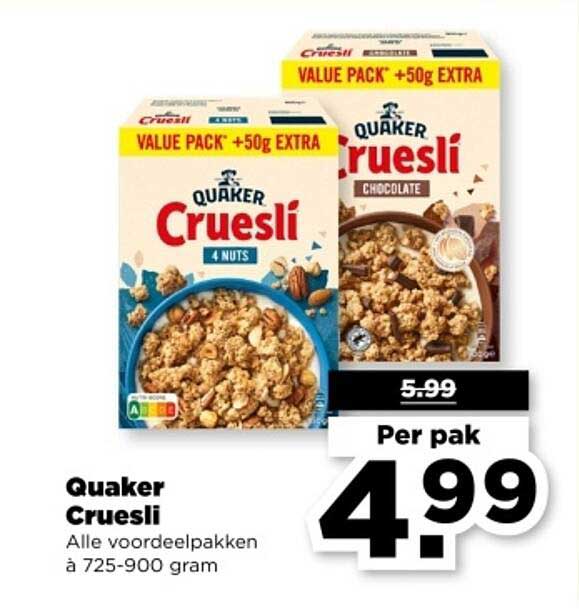Quaker Cruesli Aanbieding bij PLUS - FolderFeest.nl