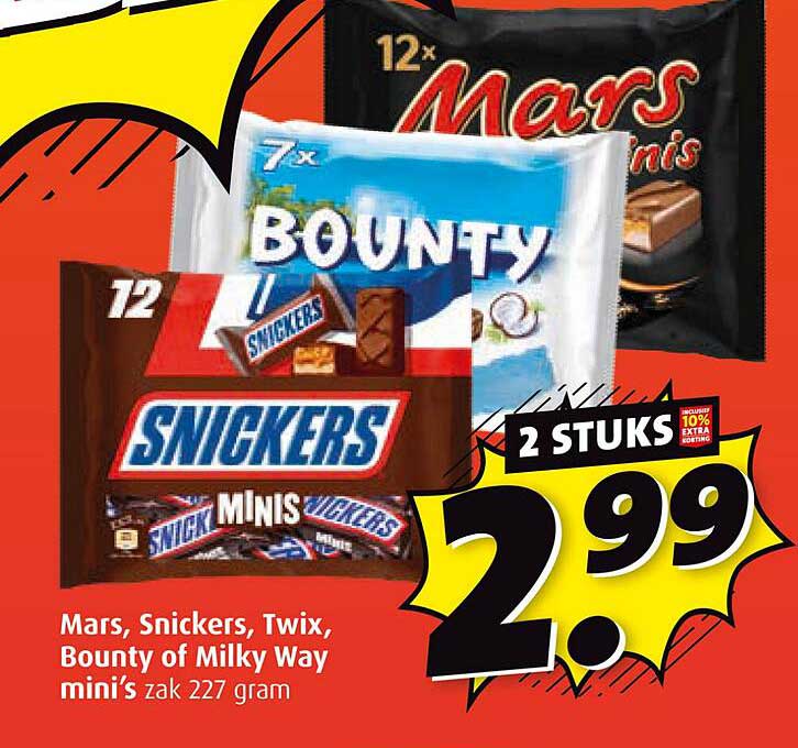 Mars, Snickers, Twix, Bounty Of Milky Way Mini's Zak 227 Gram ...