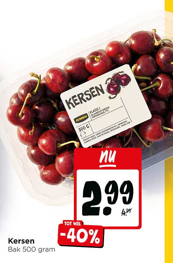 Kersen Bak 500 Gram -40% Aanbieding bij Jumbo - FolderFeest.nl