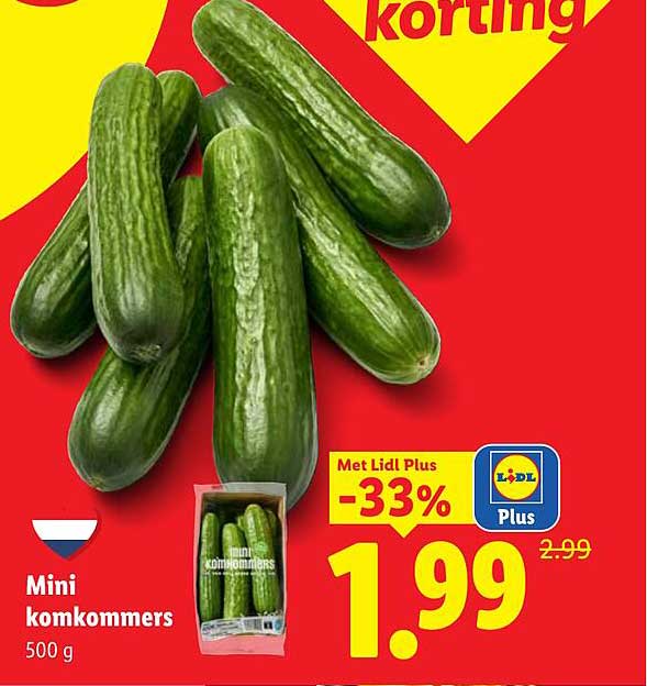 Mini Komkommers 500 G -33% Aanbieding bij Lidl - FolderFeest.nl