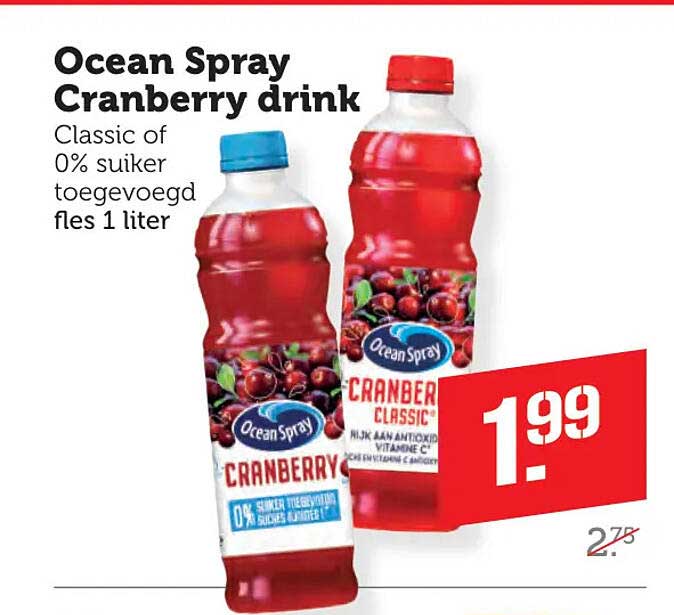 Ocean Spray Cranberry Drink Classic Of 0% Suiker Toegevoegd Fles 1 ...