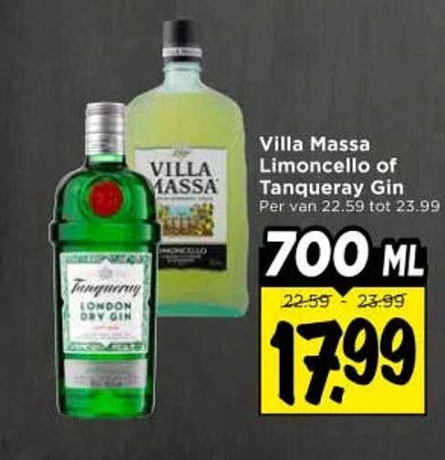 Villa Massa Limoncello Of Tanqueray Gin 700 Ml Aanbieding bij Vomar ...