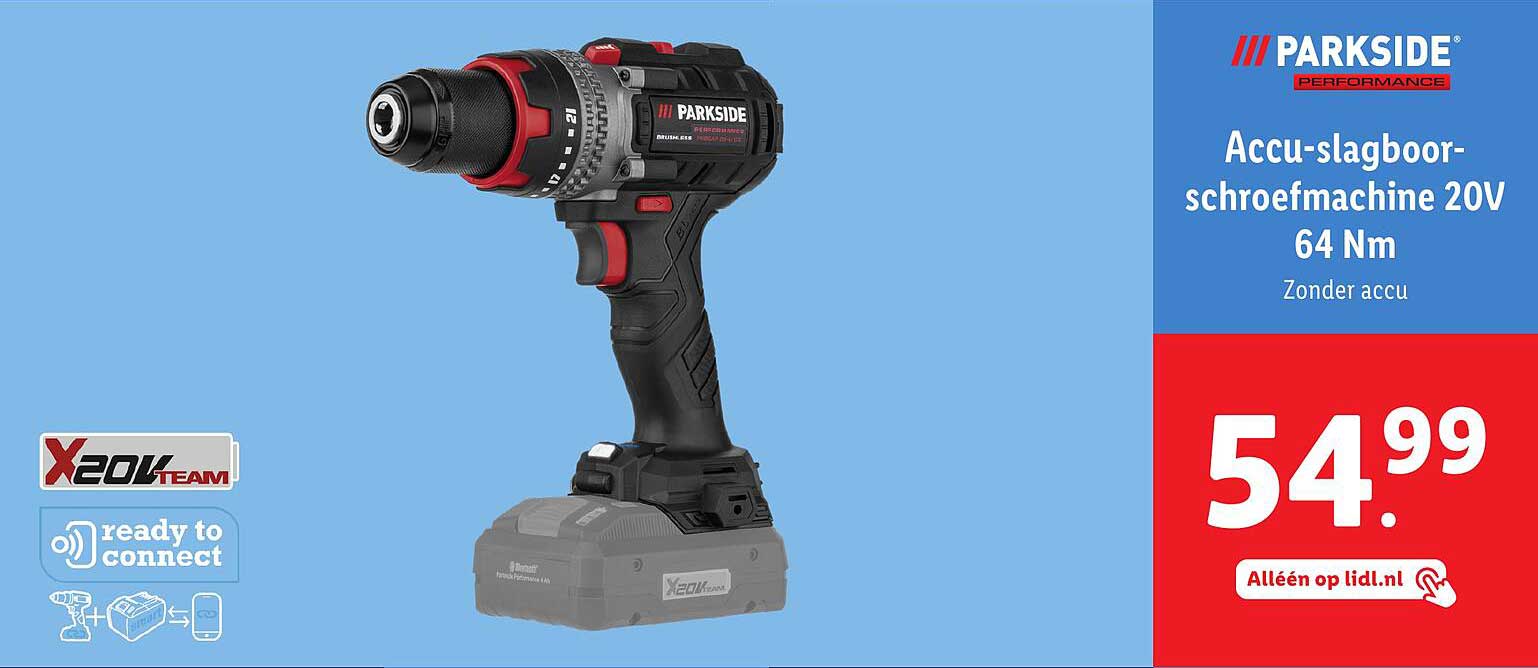 Accu-Slagboor-Schroefmachine 20V 64 Nm Aanbieding bij Lidl - FolderFeest.nl