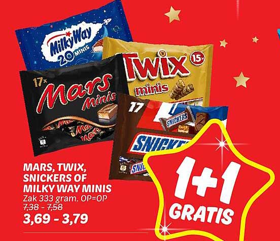 Mars, Twix, Snickers Of Milky Way Minis aanbieding bij Dekamarkt