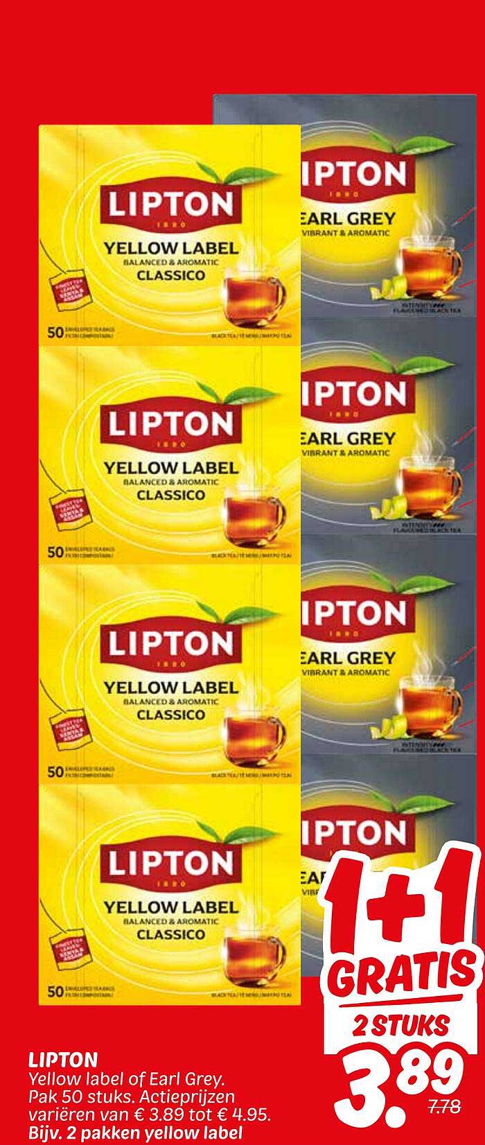 Lipton Yellow Label Earl Grey 50 Stuks Aanbieding bij Dekamarkt ...