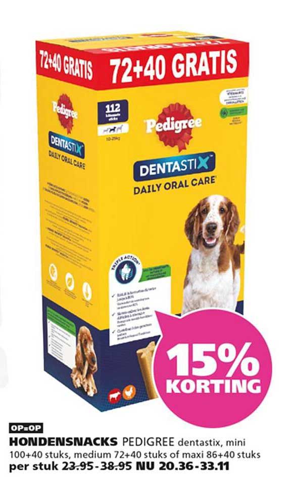 Hondensnacks Pedigree Dentastix, Mini 100+40 Stuks, Medium 72+40 Stuks ...