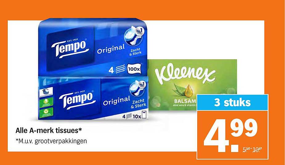Alle A-Merk Tissues* Aanbieding bij Albert Heijn - FolderFeest.nl