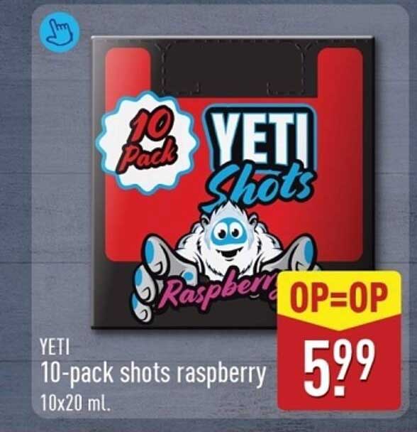 Yeti 10-Pack Shots Raspberry Aanbieding bij ALDI - FolderFeest.nl