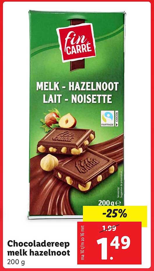 Chocoladereep Melk Hazelnoot aanbieding bij Lidl