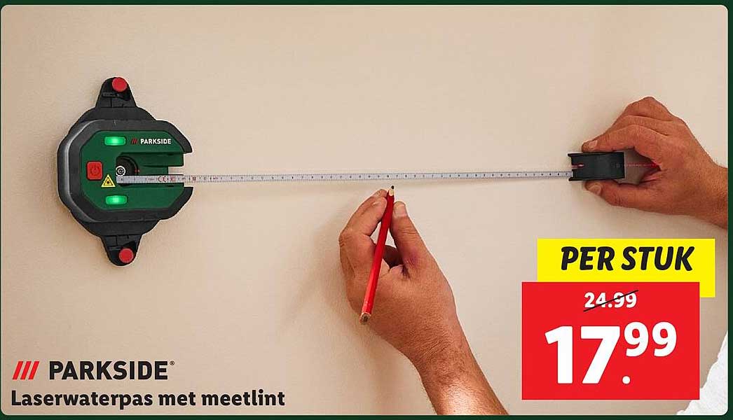 Parkside Laserwaterpas Met Meetlint Aanbieding bij Lidl - FolderFeest.nl