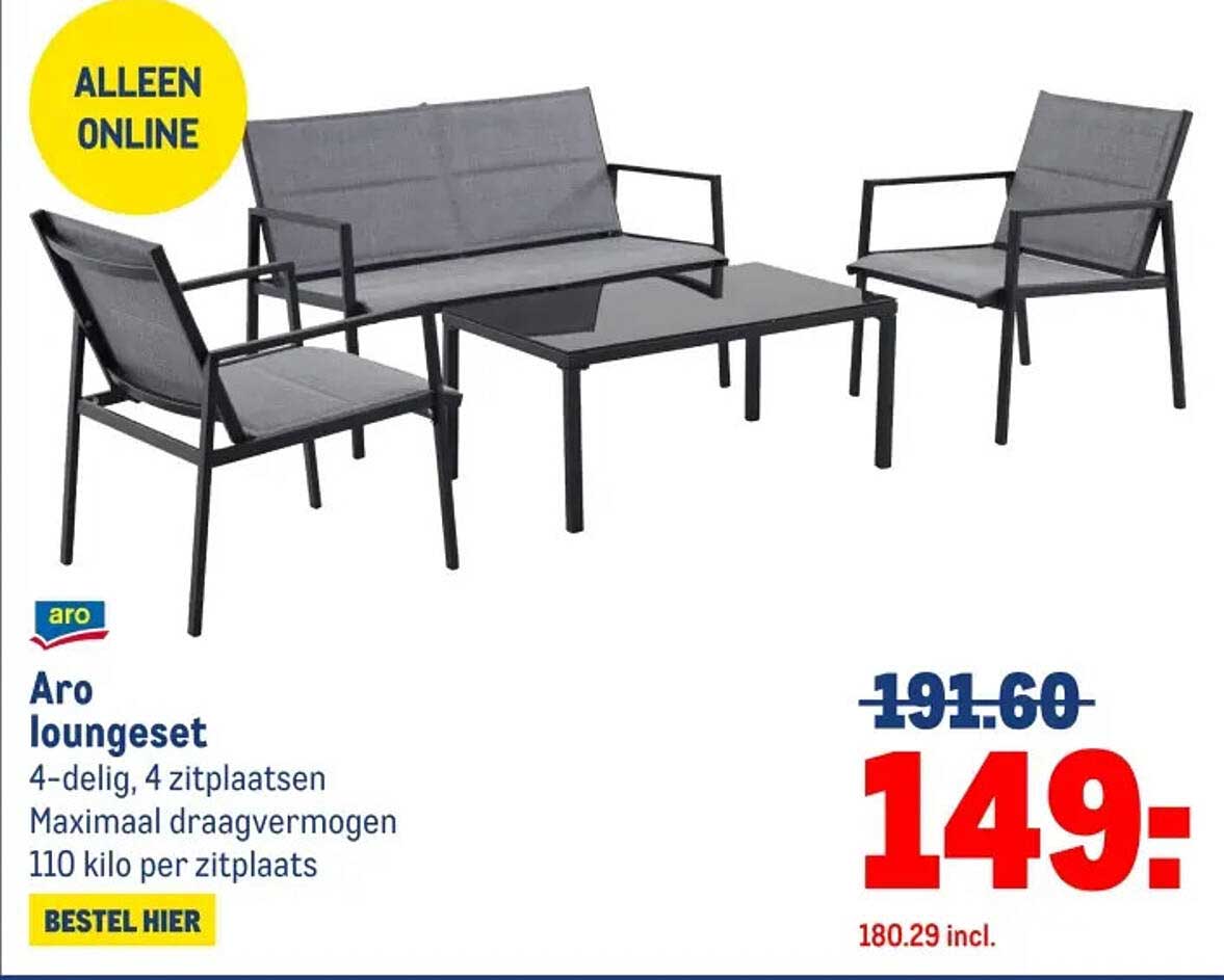 Aro Loungeset 4-Delig, 4 Zitplaatsen Aanbieding bij Makro - FolderFeest.nl