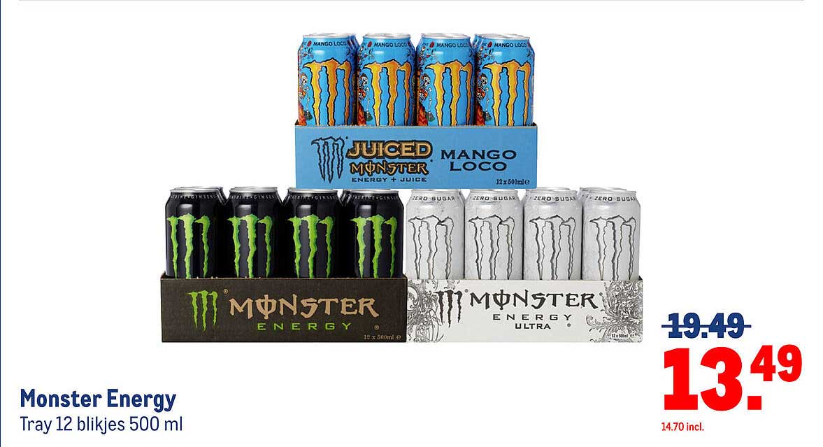 Monster Energy Tray 12 Blikjes 500 Ml Aanbieding bij Makro - FolderFeest.nl