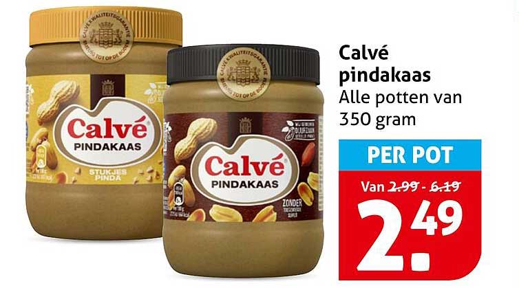 Calvé Pindakaas Alle Potten Van 350 Gram Per Pot Aanbieding bij ...