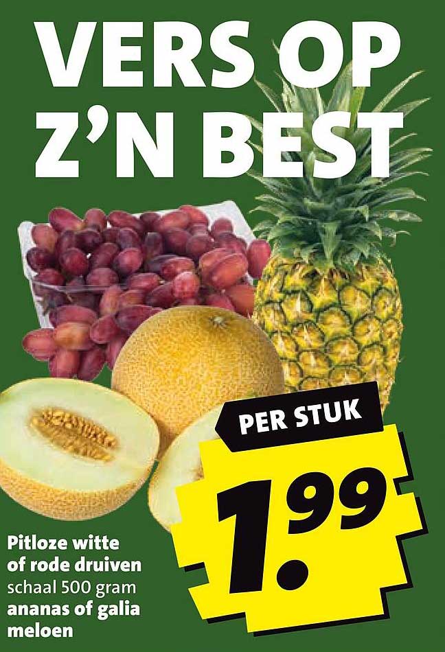 Pitloze Witte Of Rode Druiven Schaal 500 Gram Ananas Of Galia Meloen ...