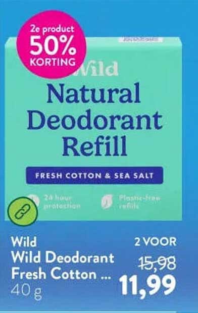 Wild Natural Deodorant Refill Fresh Cotton & Sea Salt 2E Product 50% ...
