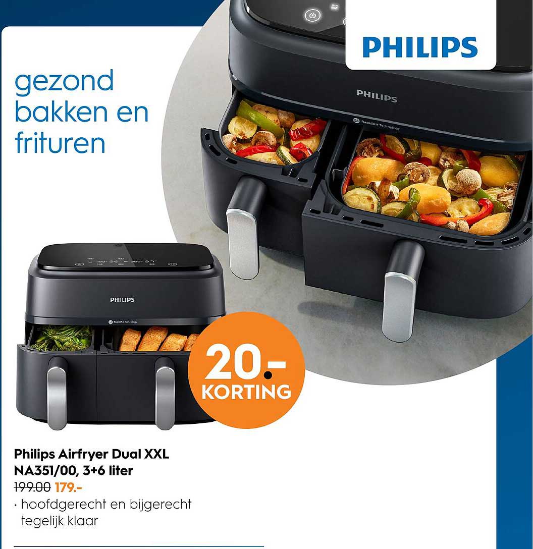 Philips Airfryer Dual Xxl Na351/00, 3+6 Liter aanbieding bij Blokker