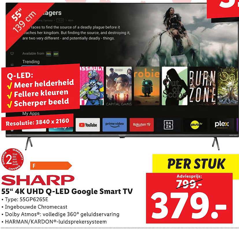 Sharp 55“ 4K Uhd Q-Led Google Smart Tv aanbieding bij Lidl