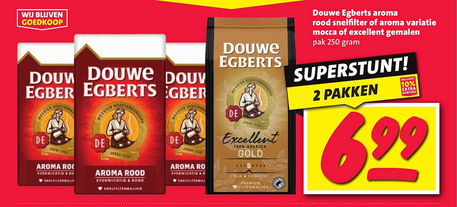 Douwe Egberts Aroma Rood Snelfiltermaling Pak 250 Gram Aanbieding bij ...