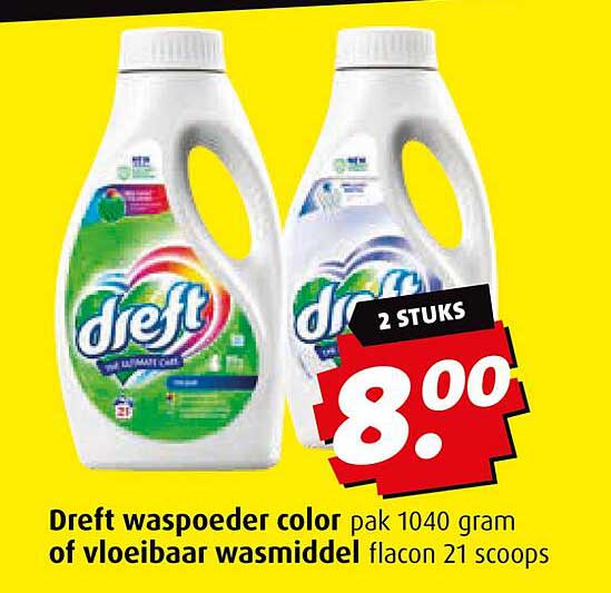 Dreft Waspoeder Color Pak 1040 Gram Of Vloeibaar Wasmiddel Flacon 21 ...