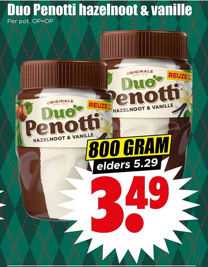 Duo Penotti Hazelnoot & Vanille 800 Gram Aanbieding bij Dirk ...