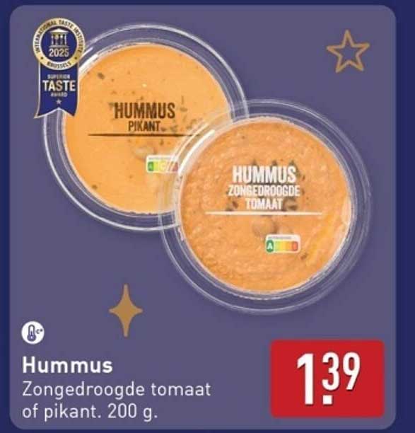 Hummus Zongedroogde Tomaat Of Pikant. 200 G. Aanbieding bij ALDI ...