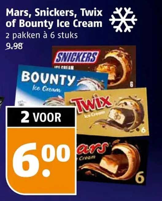Mars, Snickers, Twix Of Bounty Ice Cream Aanbieding bij Poiesz ...