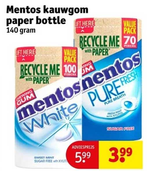 Mentos Kauwgom Paper Bottle 140 Gram Aanbieding bij Kruidvat ...