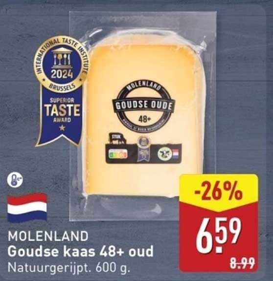 Molenland Goudse Kaas 48+ Oud 600 G Aanbieding bij ALDI - FolderFeest.nl
