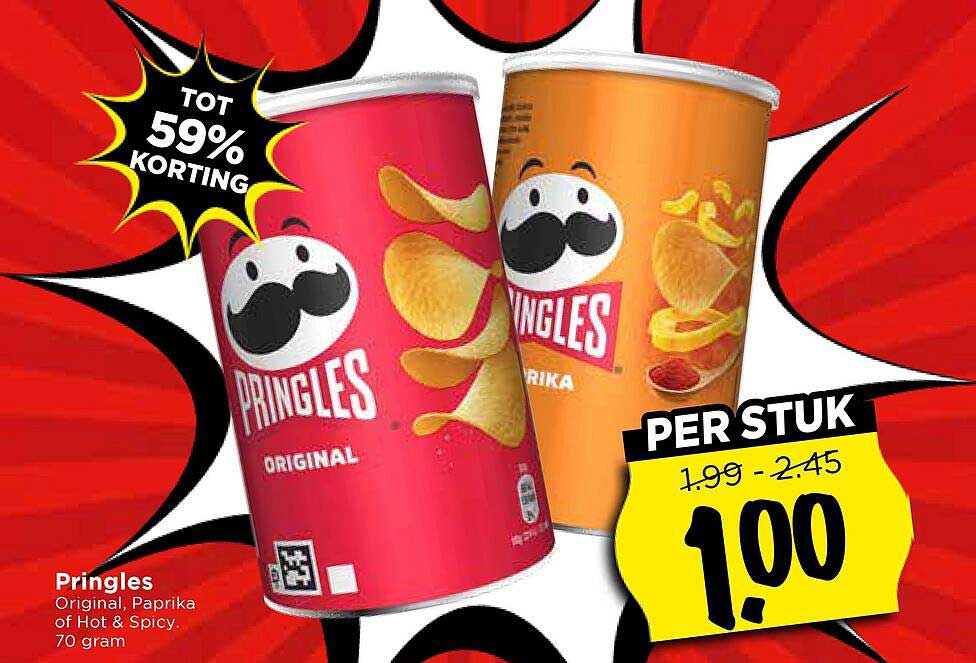 Pringles Original, Paprika Of Hot & Spicy 70 Gram Aanbieding bij Vomar ...