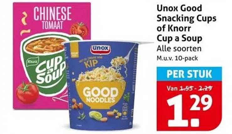 Unox Good Snacking Cups Of Knorr Cup A Soup Aanbieding bij Hoogvliet ...