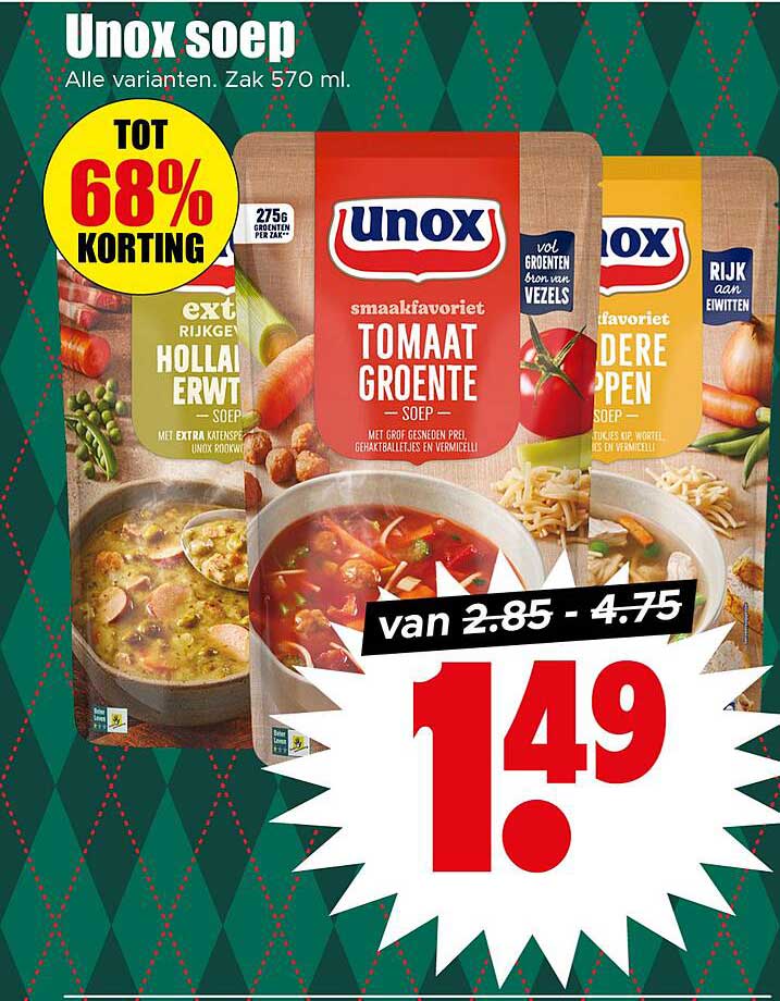 Unox Soep, Alle Varianten. Zak 570 Ml. Aanbieding bij Dirk - FolderFeest.nl