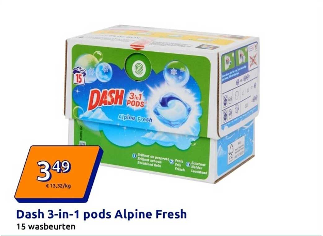 Dash 3-In-1 Pods Alpine Fresh Aanbieding bij Action - FolderFeest.nl