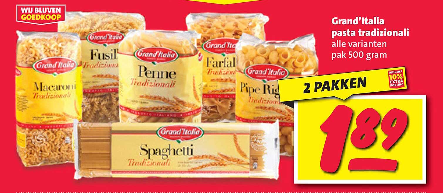 Grand'italia Pasta Tradicionali Alle Varianten Pak 500 Gram Aanbieding ...