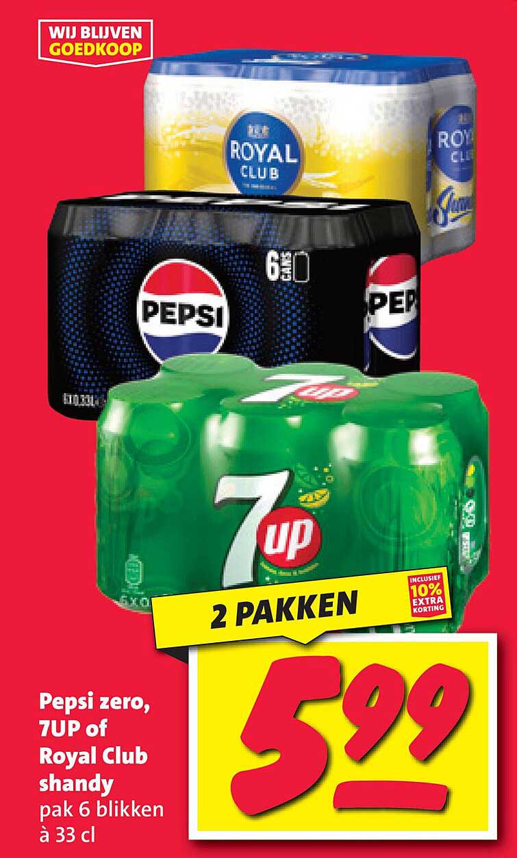 Pepsi Zero, 7Up Of Royal Club Shandy Pak 6 Blikken À 33 Cl Aanbieding ...